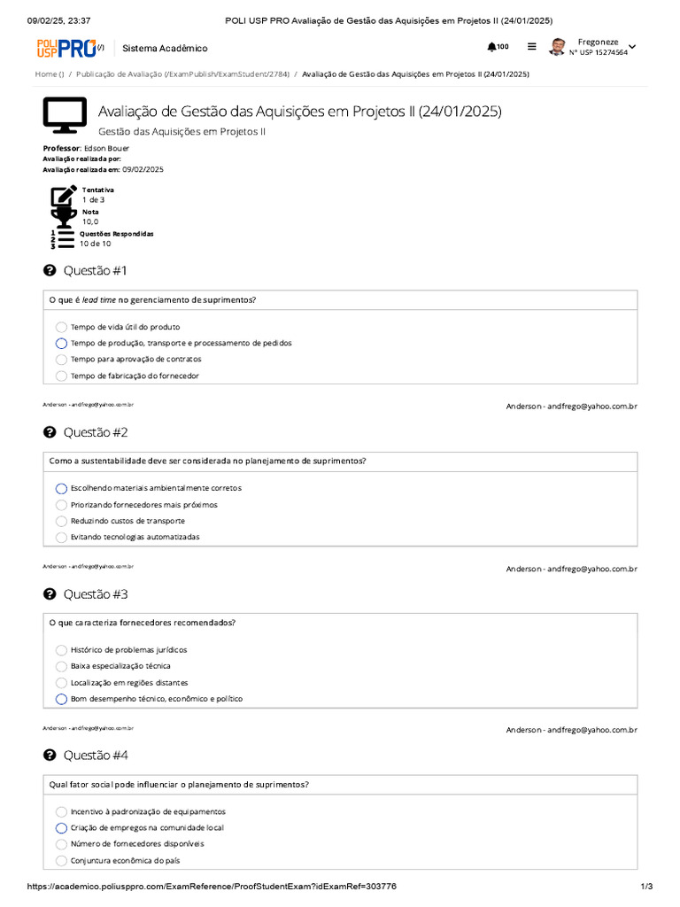 POLI USP PRO Avaliação de Gestão das Aquisições em Projetos II (24_01 ...