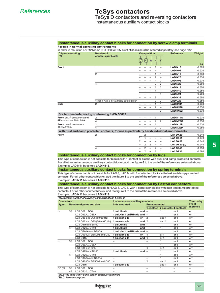 Schneider Contactor Catalogue PDF | PDF