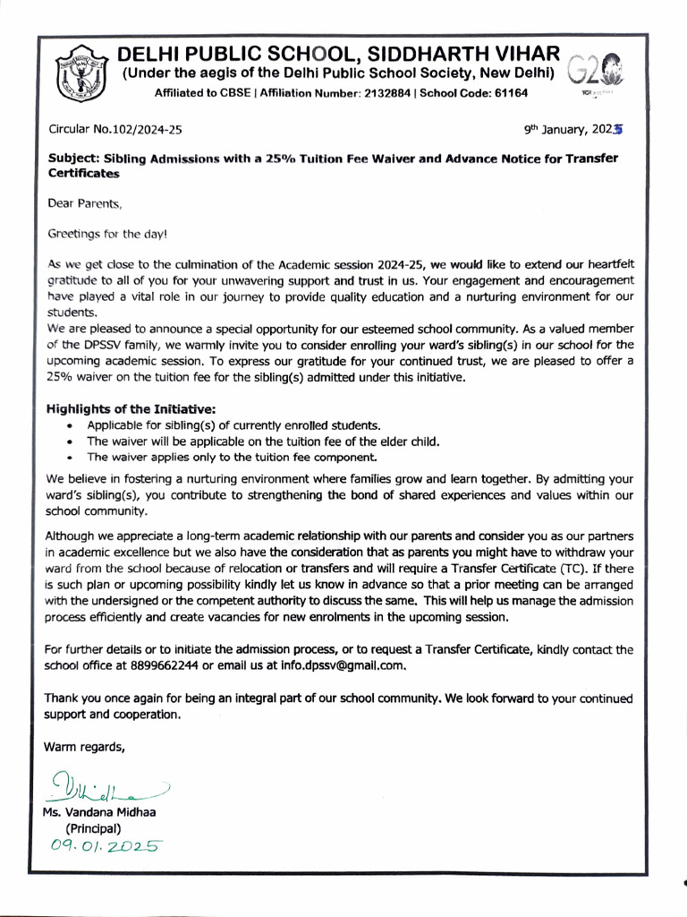 Sibling Admission & TC Notice | PDF