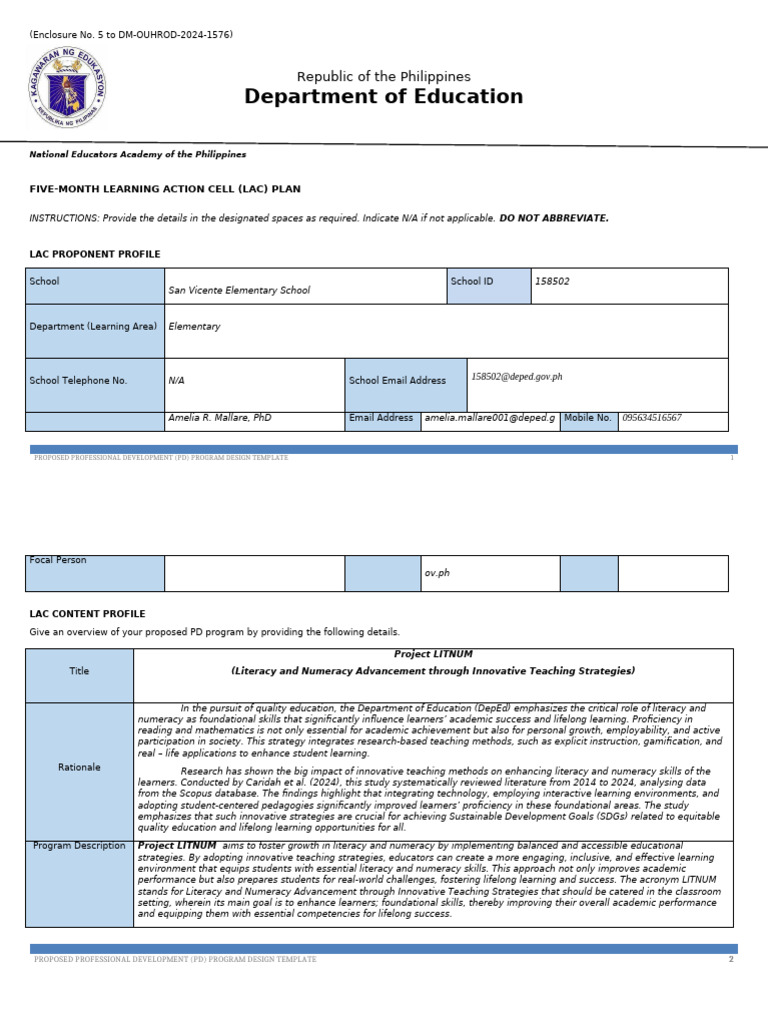 158502_SVES_LAC PLAN | PDF | Teachers | Lesson Plan