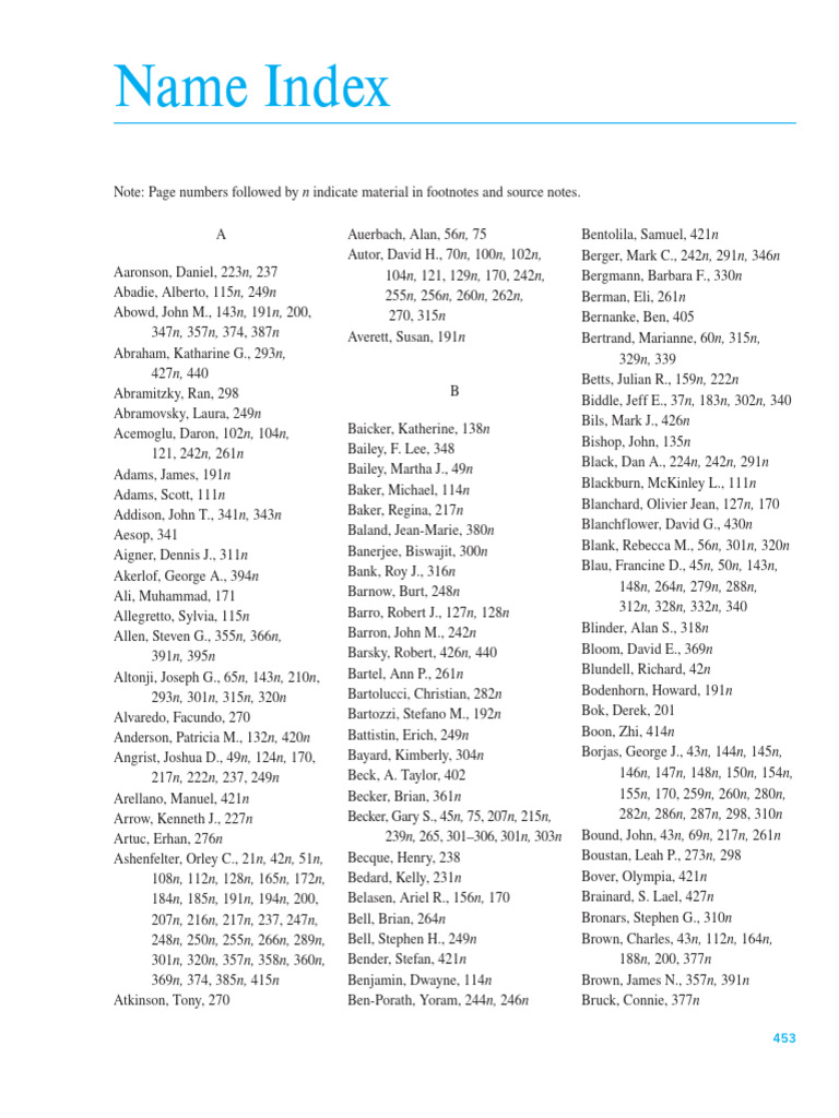 Labor Economics Ise - (Name Index) | PDF
