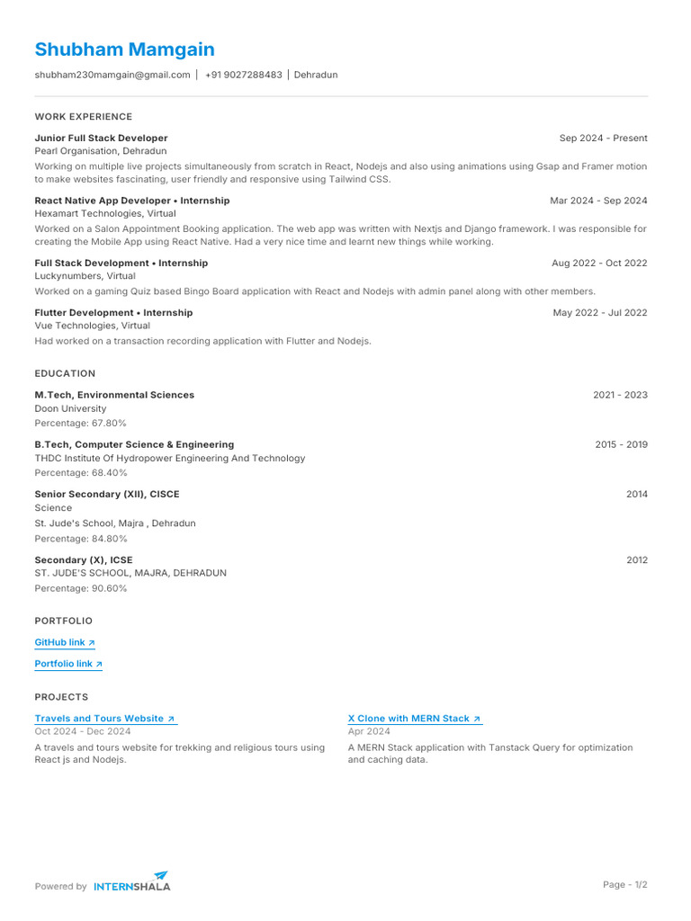 ShubhamMamgain InternshalaResume | PDF | Computing