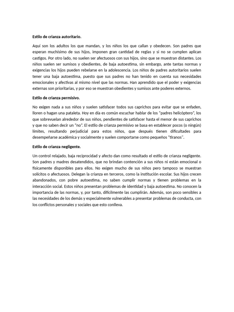 Estilo de Crianza Autoritario Resumen | PDF