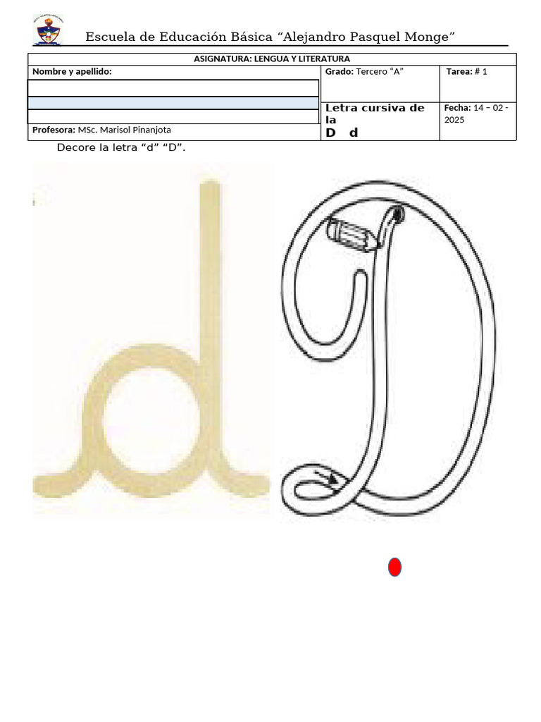 TAREA LENGUA Y LITERATURA. LETRA CURSIVA D | PDF