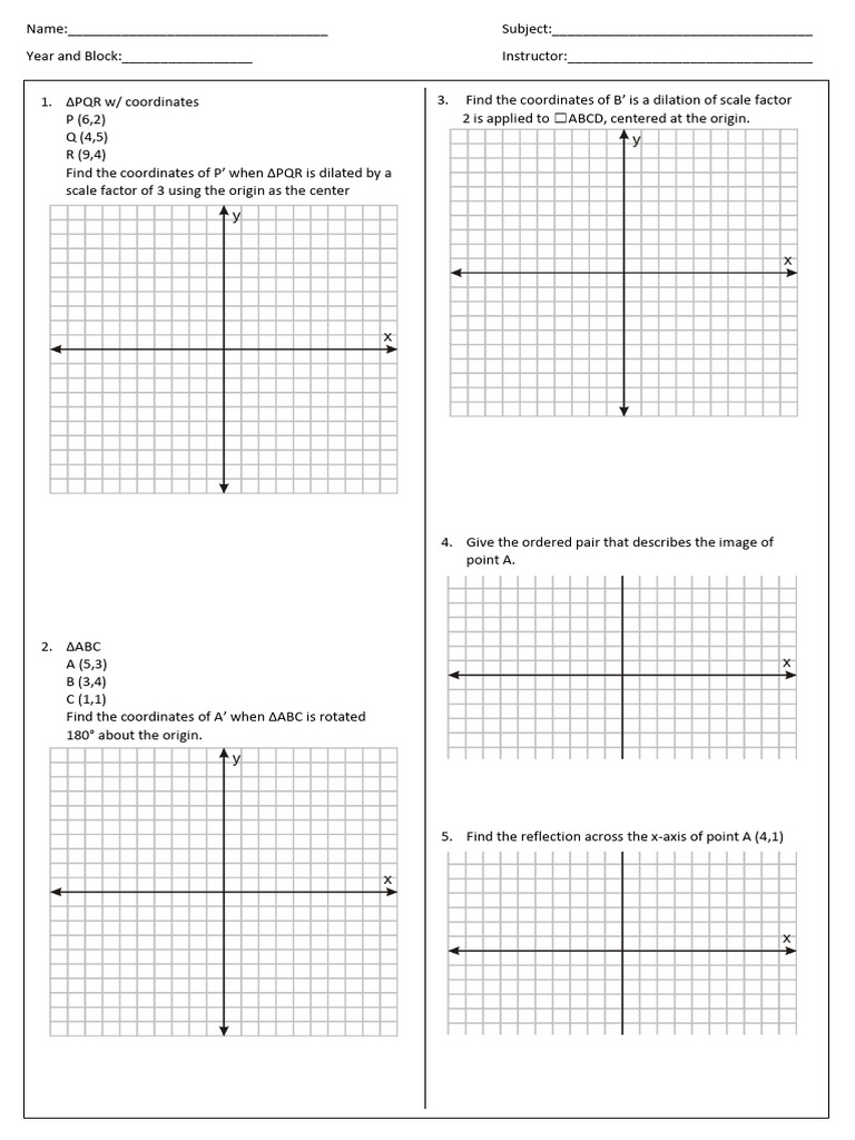 Geometry Transformations Worksheet | PDF