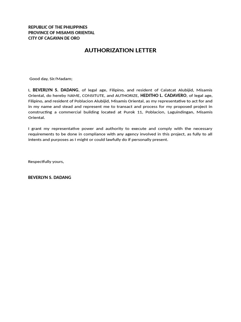 Authorization Letter Papang | PDF