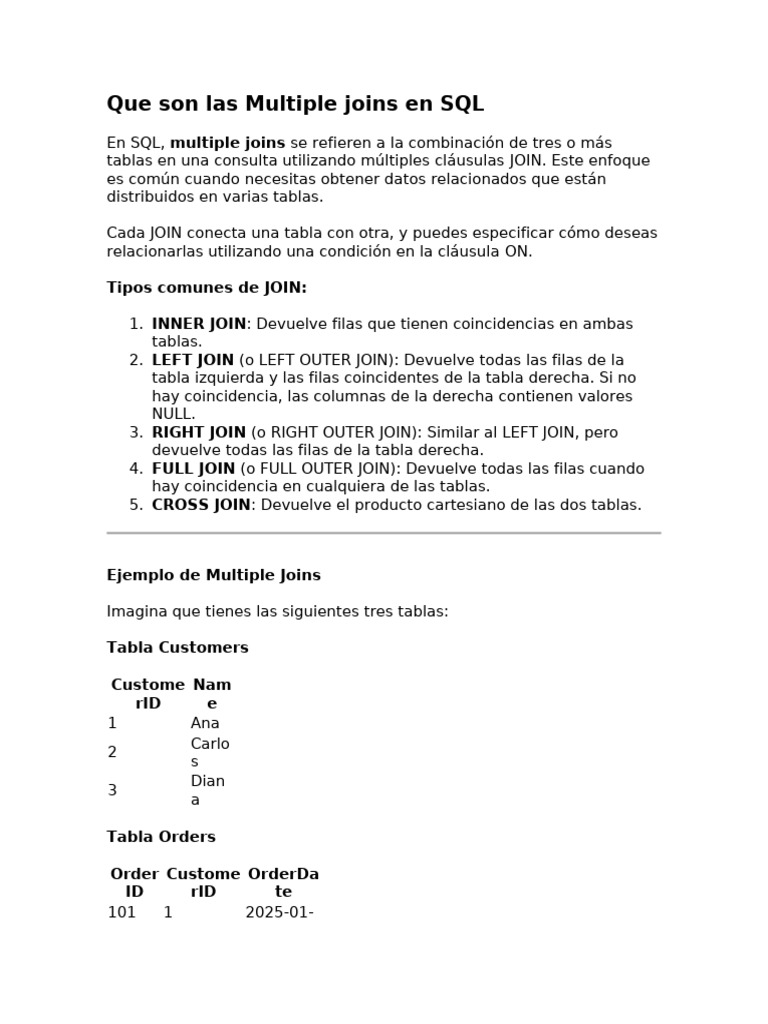 13 Que Son Las Multiple Joins en SQL | PDF | SQL | Bases de datos