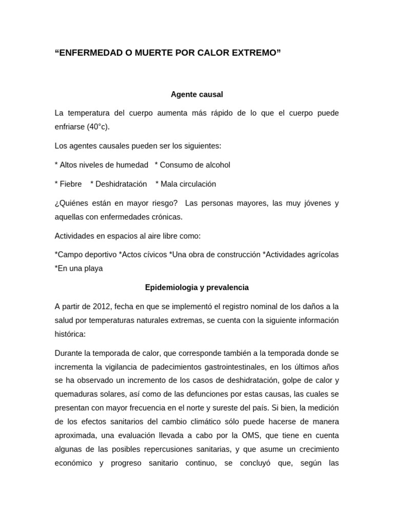 Enfermedad o Muerte Por Calor Extremo | PDF | Sistema circulatorio | Enfermedades y trastornos