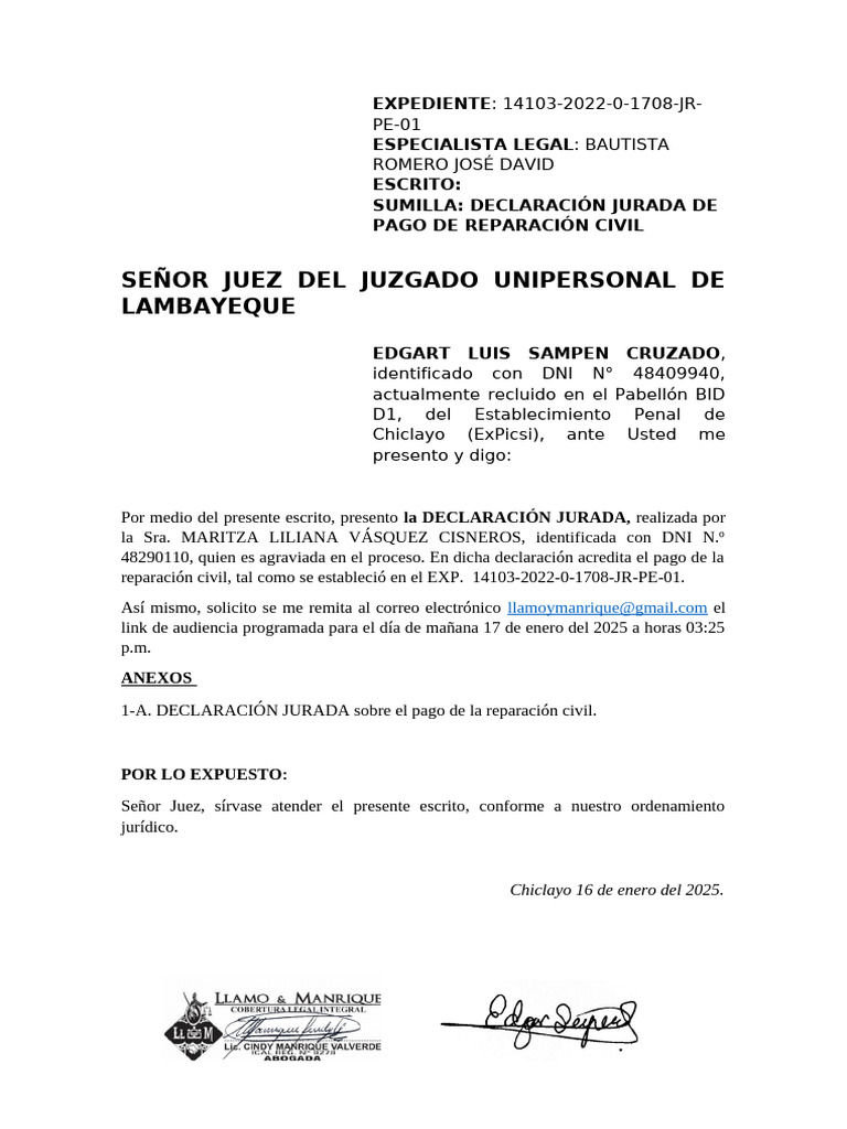 Declaración Jurada de Pago Civil 2025 | PDF