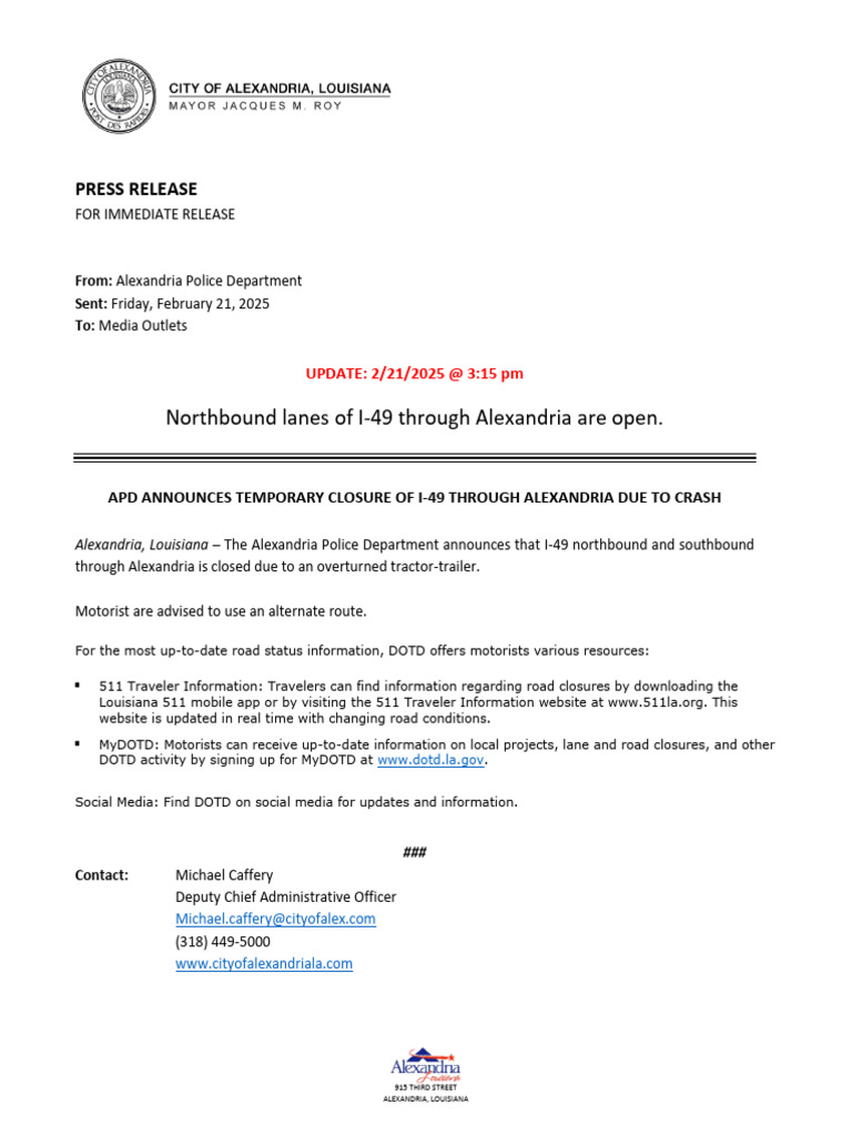 Press Release - I-49 CLOSURE Update | PDF