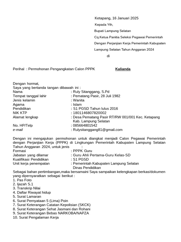 Surat Lamaran Singgih Wahyu Jatmiko | PDF