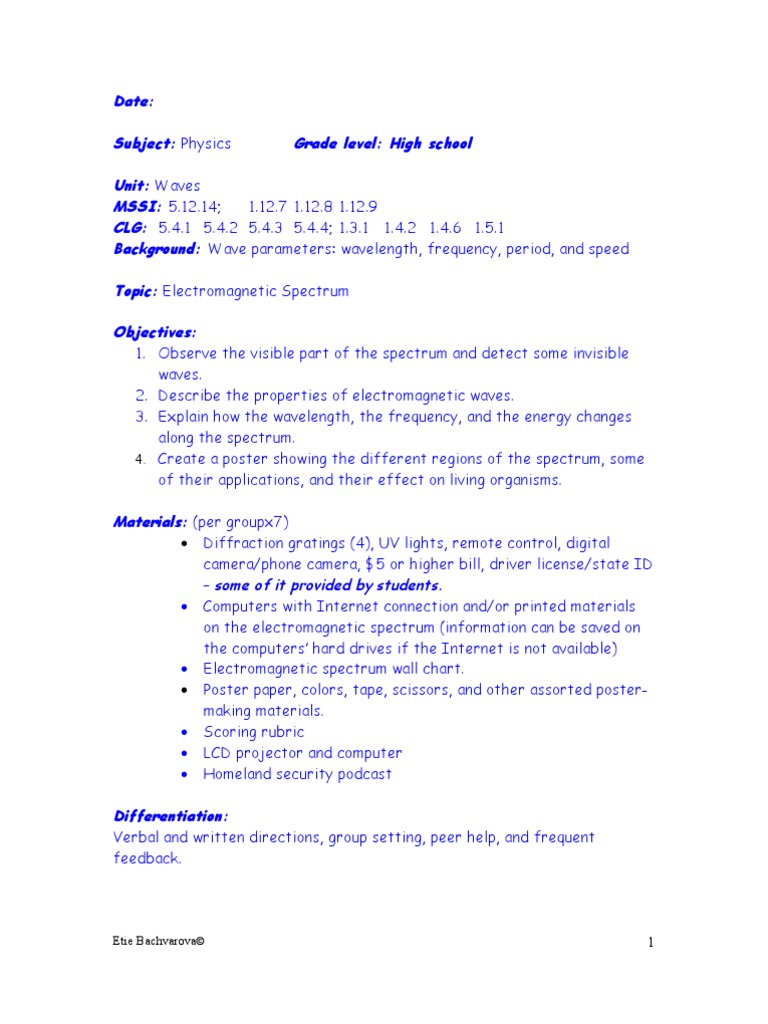 EM Spectrum Lesson Plan For Homeland | PDF | Electromagnetic Spectrum ...