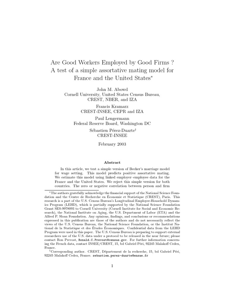 Are Good Workers Employed by Good Firms ? A Test of A Simple ...