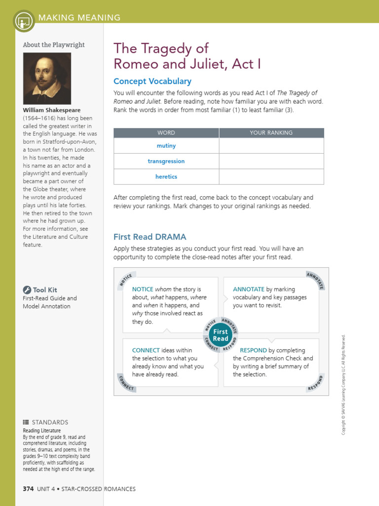 The Tragedy of Romeo and Juliet, Act I PDF | PDF | Characters In Romeo ...