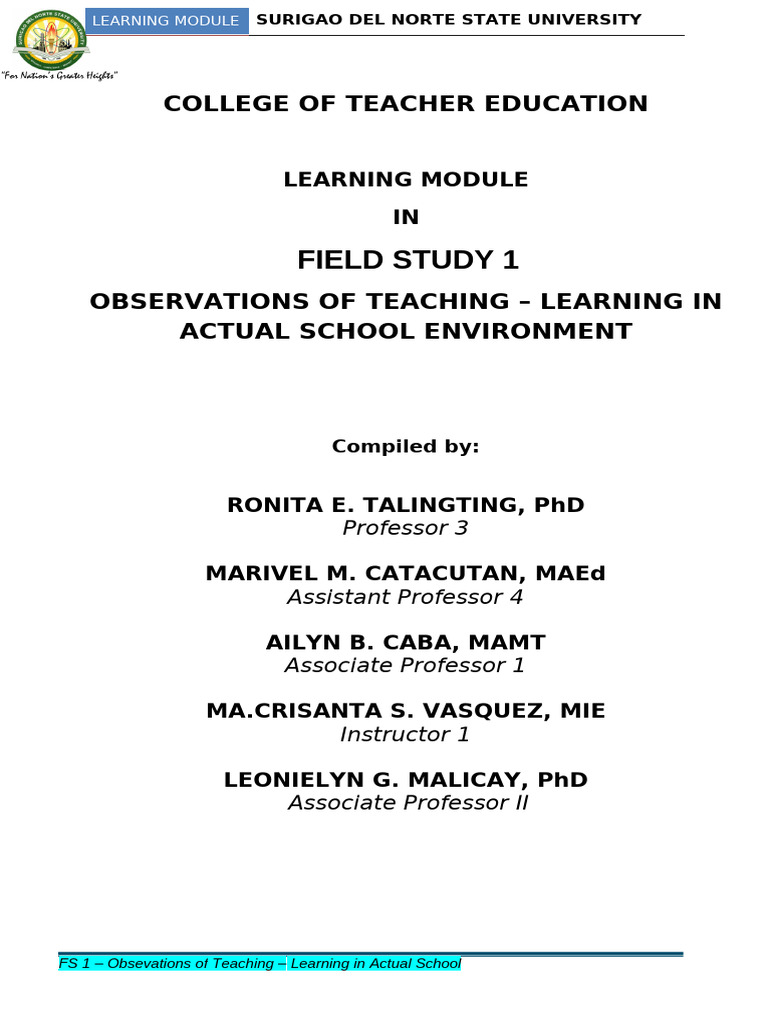FS-1-Module-1-16 | PDF | Learning | Classroom