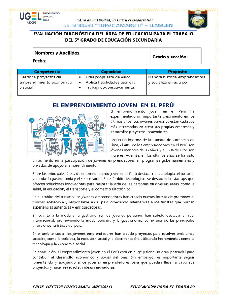 Ept Evaluación Diagnóstica 5° Grado | PDF | Iniciativa empresarial | Perú