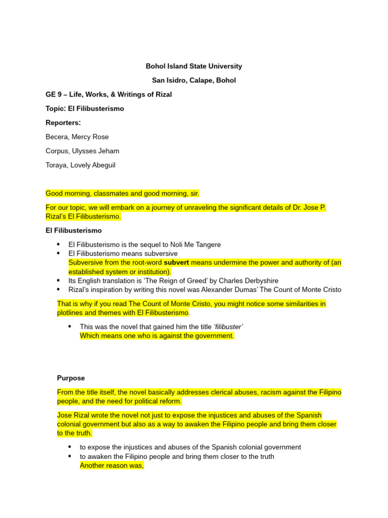 Rizal Report Script | PDF | Philippines | Spanish East Indies