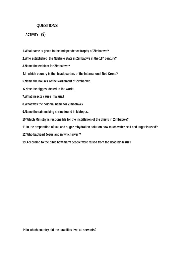 (Activity 9) Heritage Quiz 2016 | PDF | Zimbabwe