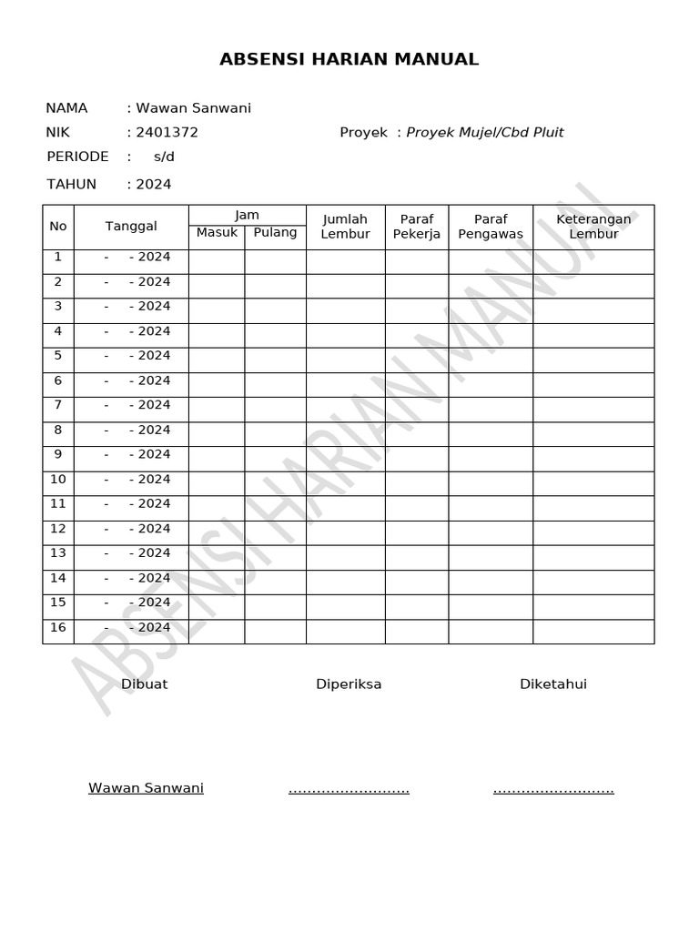 Absensi Harian Manual | PDF