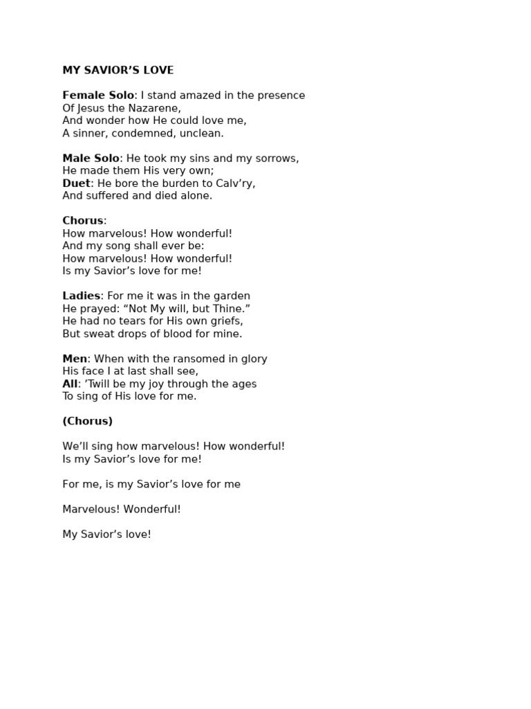 My Savior's Love Hymn Lyrics | PDF