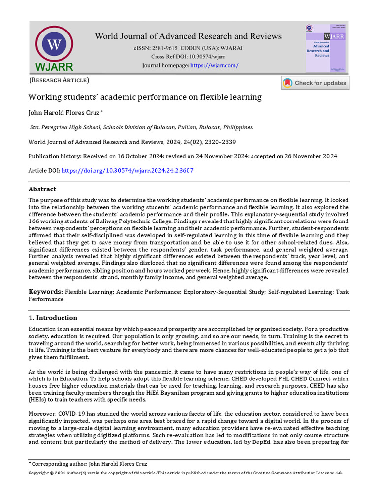 Working Students Academic Performance On Flexible | PDF | Quantitative ...