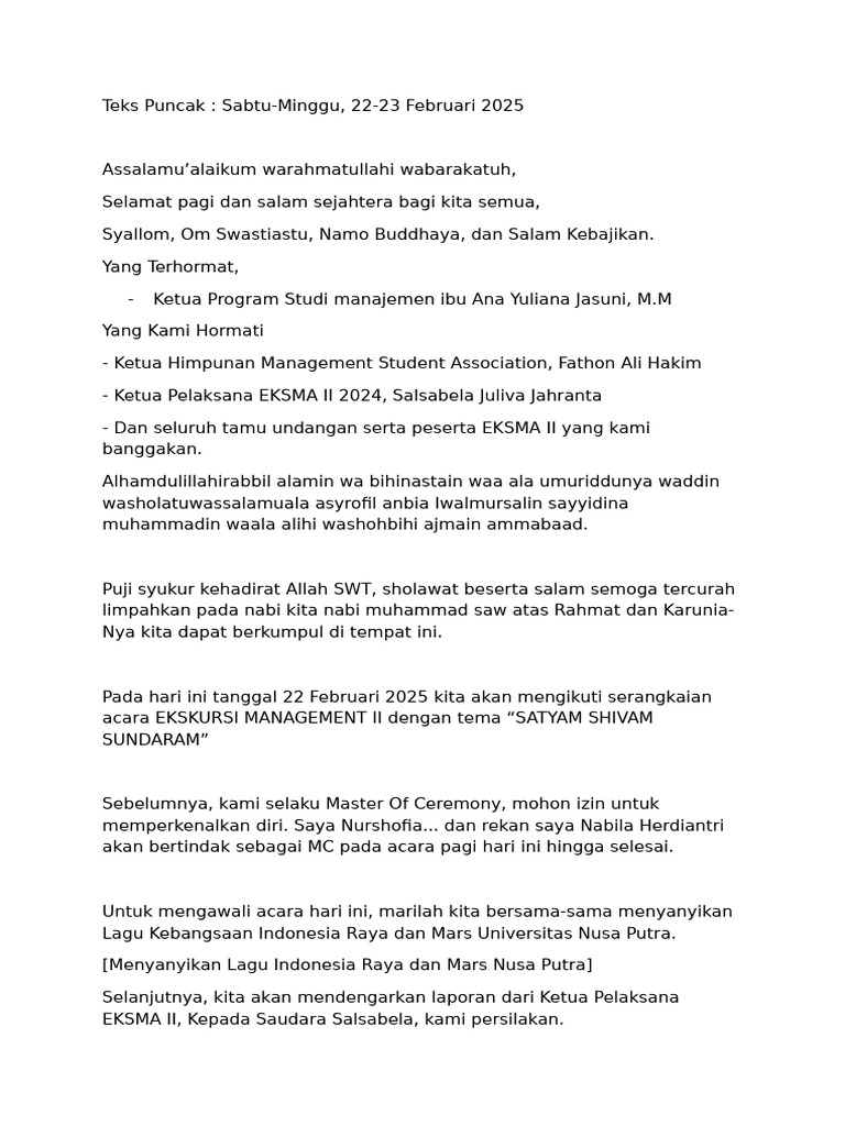 Teks MC PUNCAK Ini Print | PDF