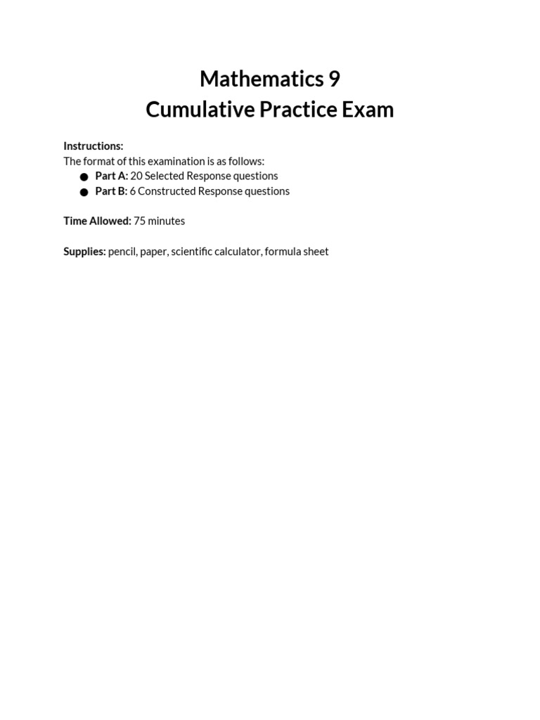 Grade 9 Practice Exam 2019 2020 | PDF | Area | Elementary Mathematics