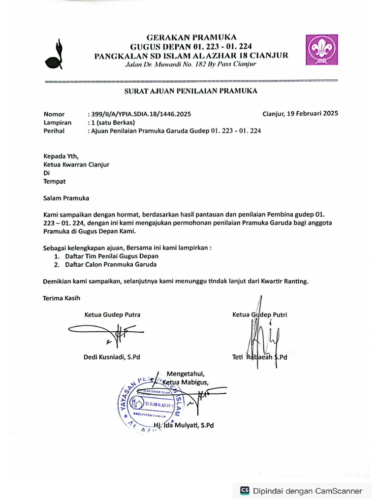 Surat Pengajuan Pramuka Garuda SDI Al Azhar 18 Cianjur | PDF