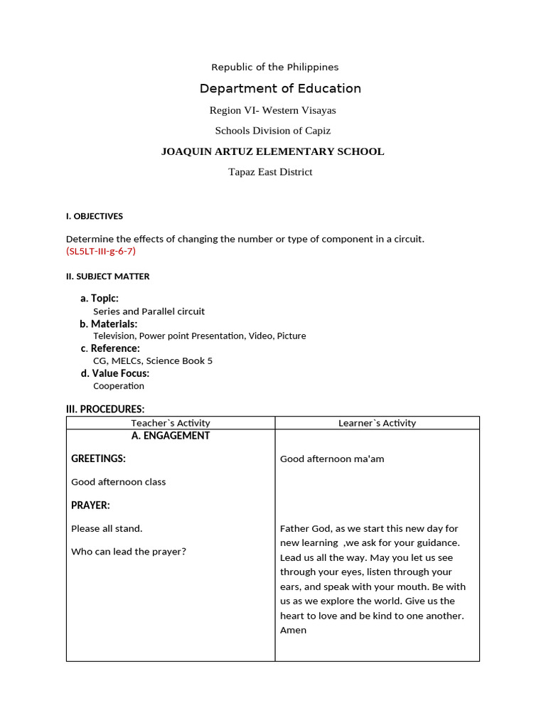 Series and Parallel Circuits Lesson Plan | PDF | Series And Parallel ...
