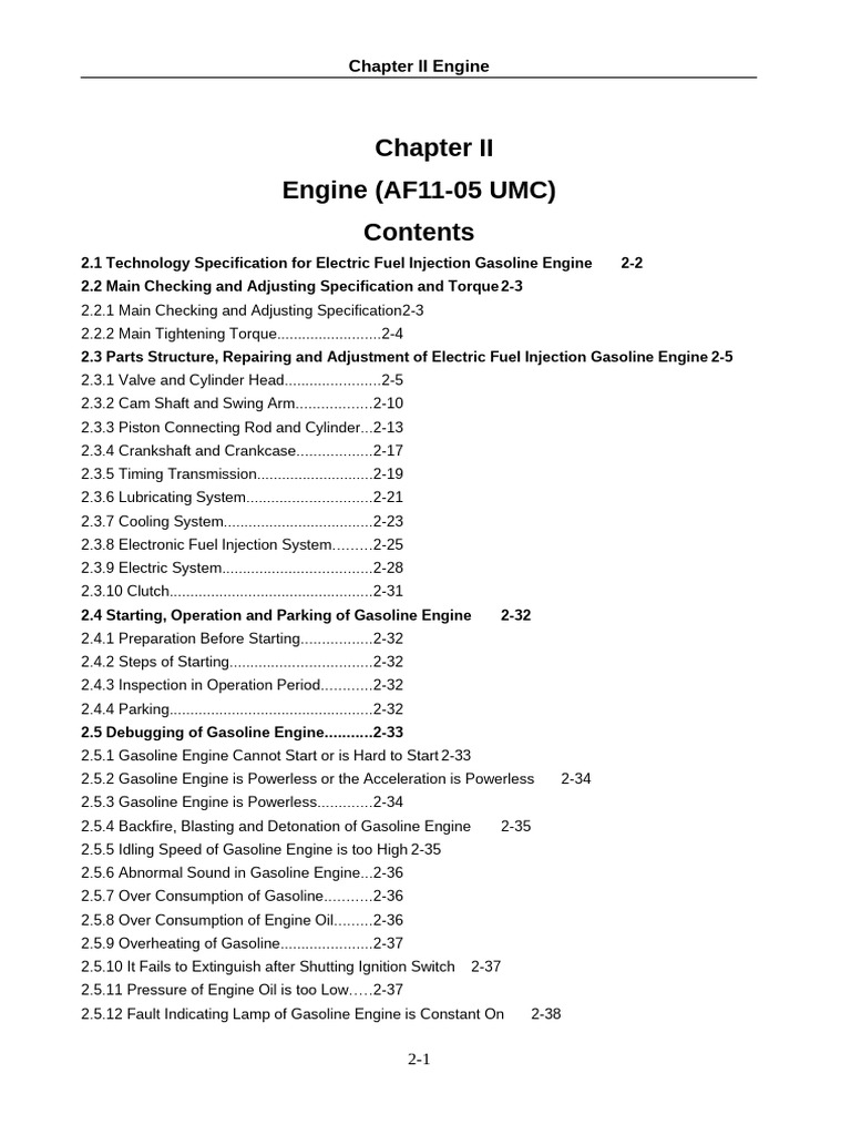 Chapter II Engine (AF11-05 UMC) 2 AF11-05,AF10-12汽油机维修手册 (联电) | PDF ...