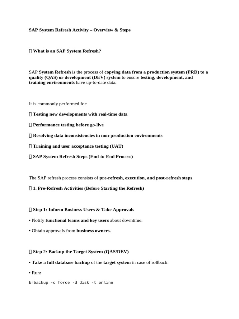 SAP System Refresh Activity | PDF | Databases | Backup