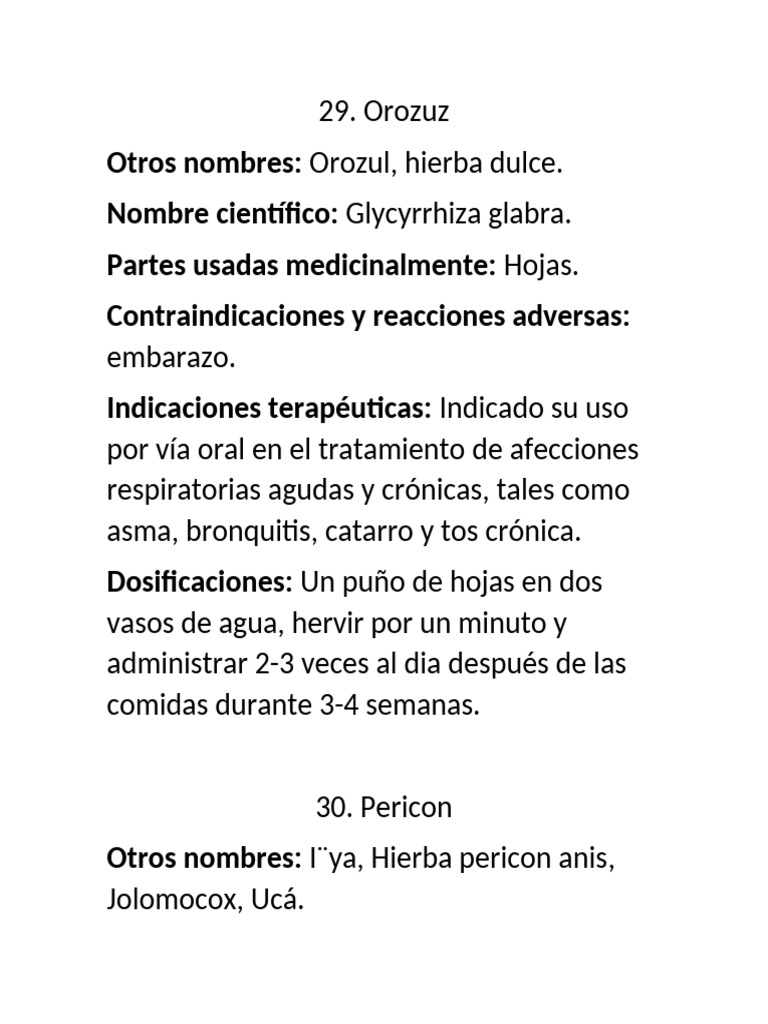 Orozuz: Usos y Nombres Alternativos | PDF
