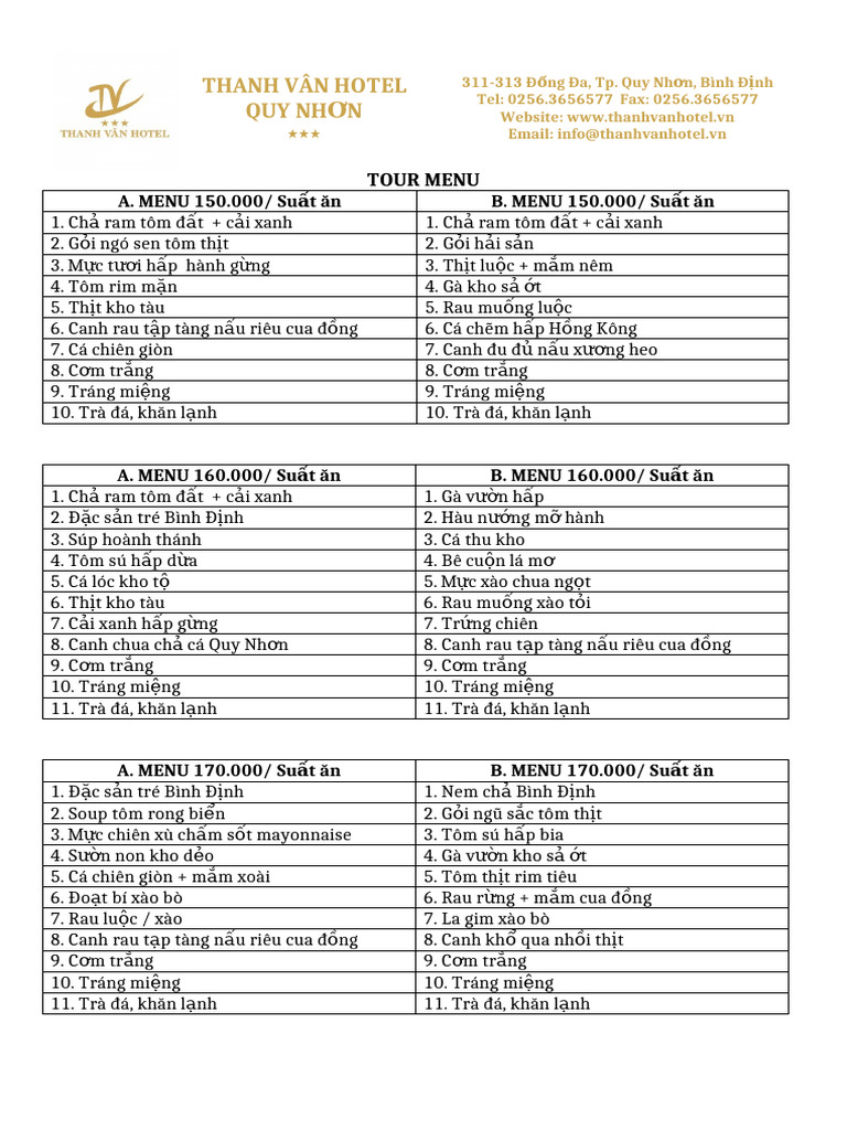 Tour Menu | PDF