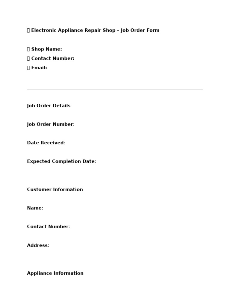 Electronic Appliance Repair Job Order Form | PDF