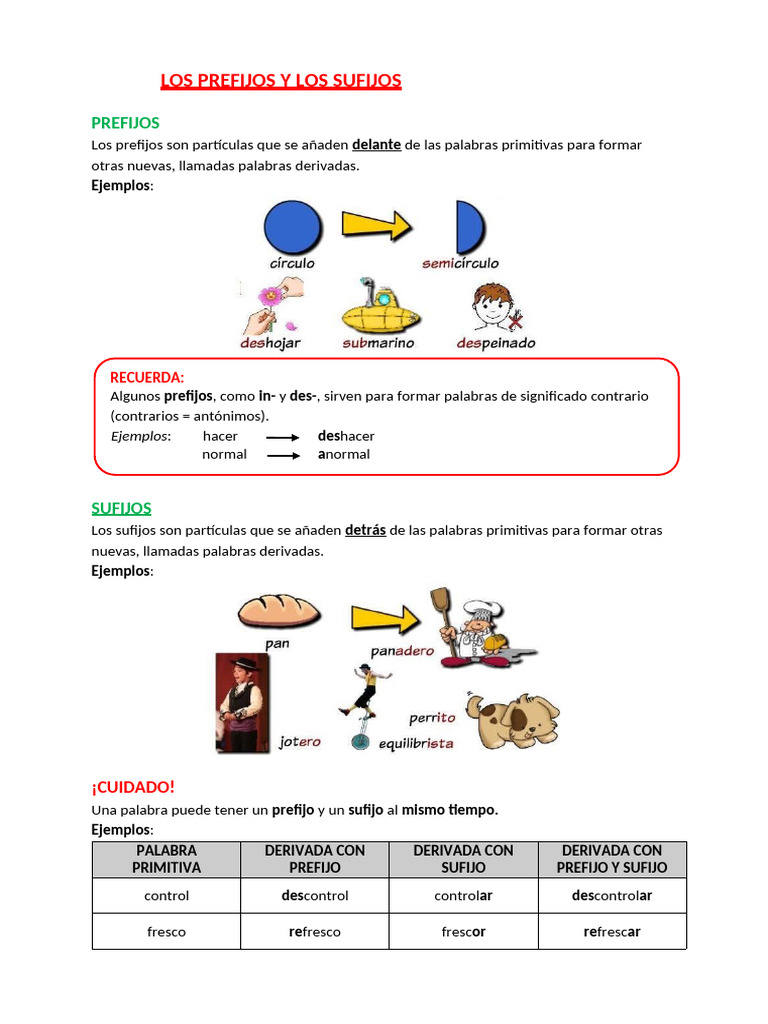 Actividades de Prefijos y Sufijos | PDF | Unidades Semánticas | Lingüística