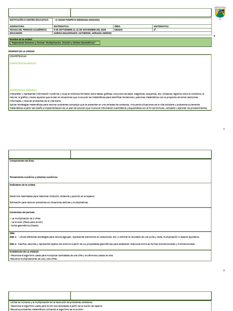 U.D MATEMATICA 2º, 4TO Periodo.. | PDF | División (Matemáticas) | Geometría