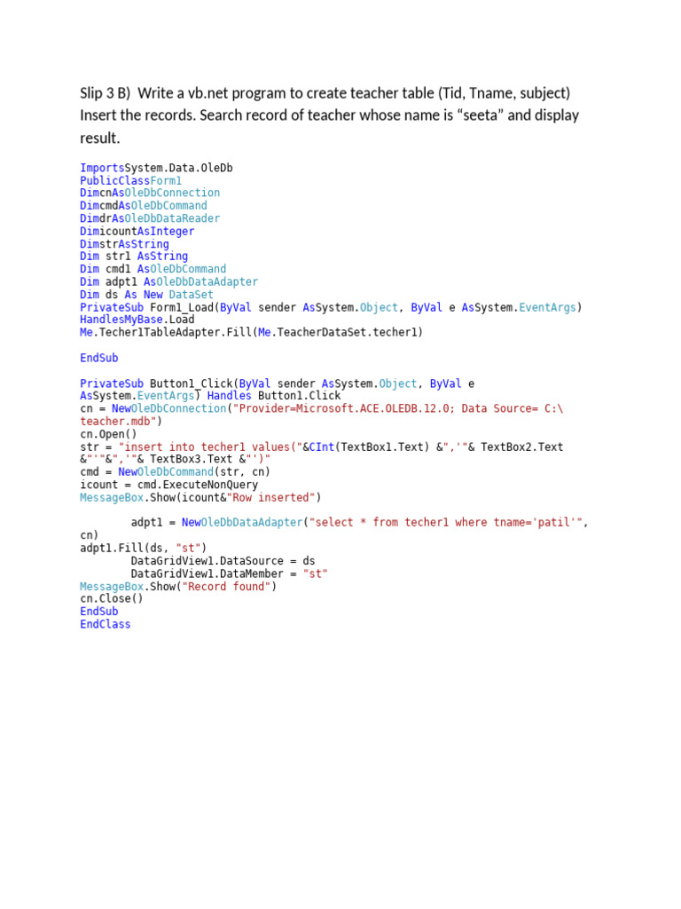 vb.net database solve slip program | PDF | Databases | Data