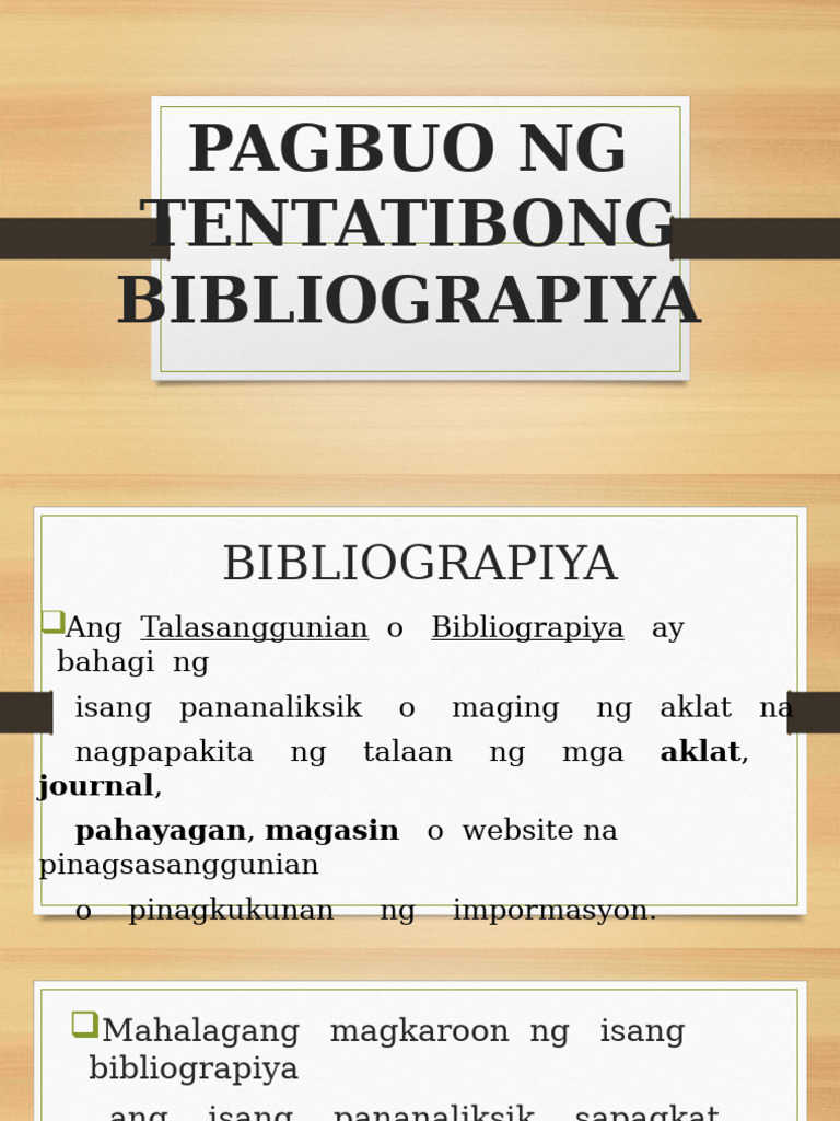 Pagbuo Ng Tentatibong Bibliograpiya Group 9 | PDF