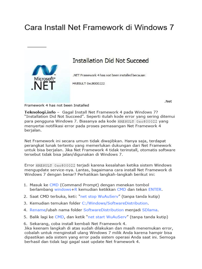 Cara Install Net Framework di Windows 7 | PDF