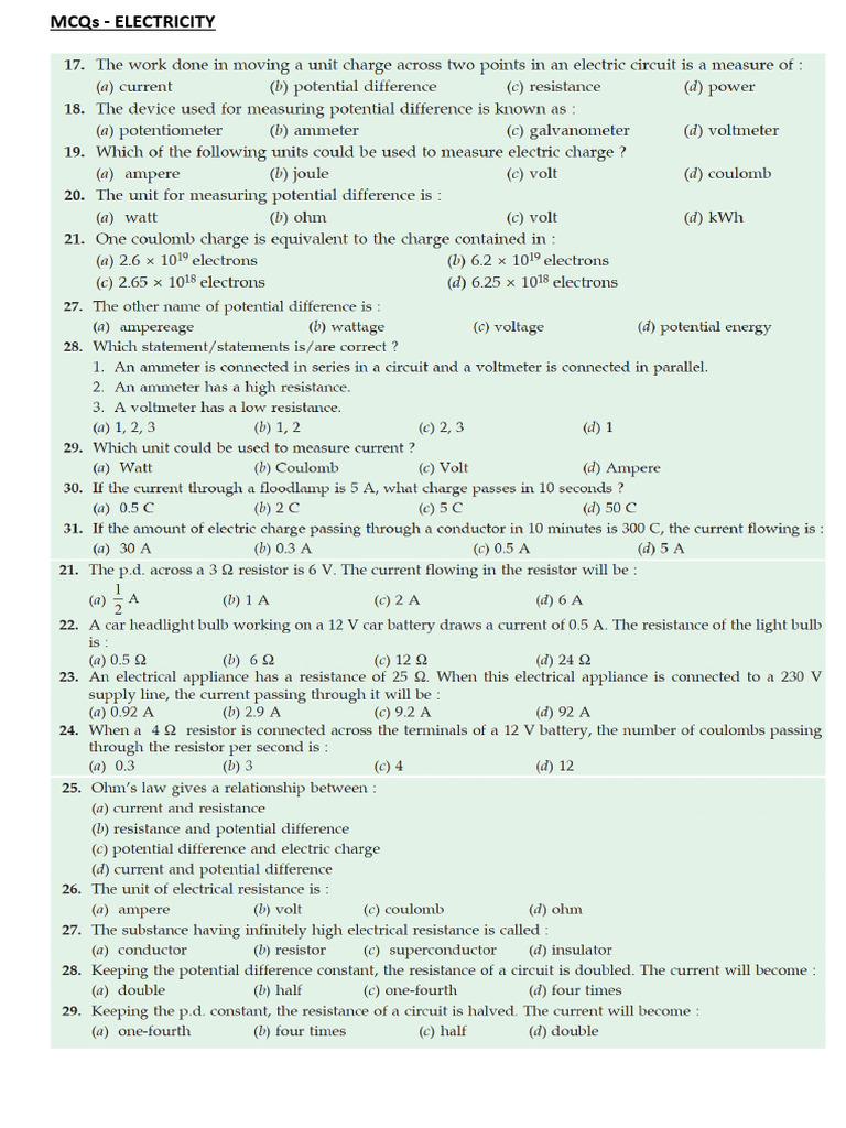 X Physics Mcqs | PDF