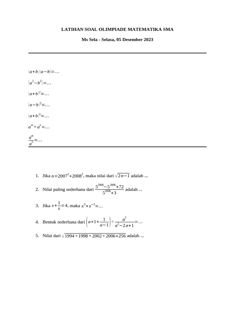 Latihan Soal Olimpiade Matematika Sma | PDF