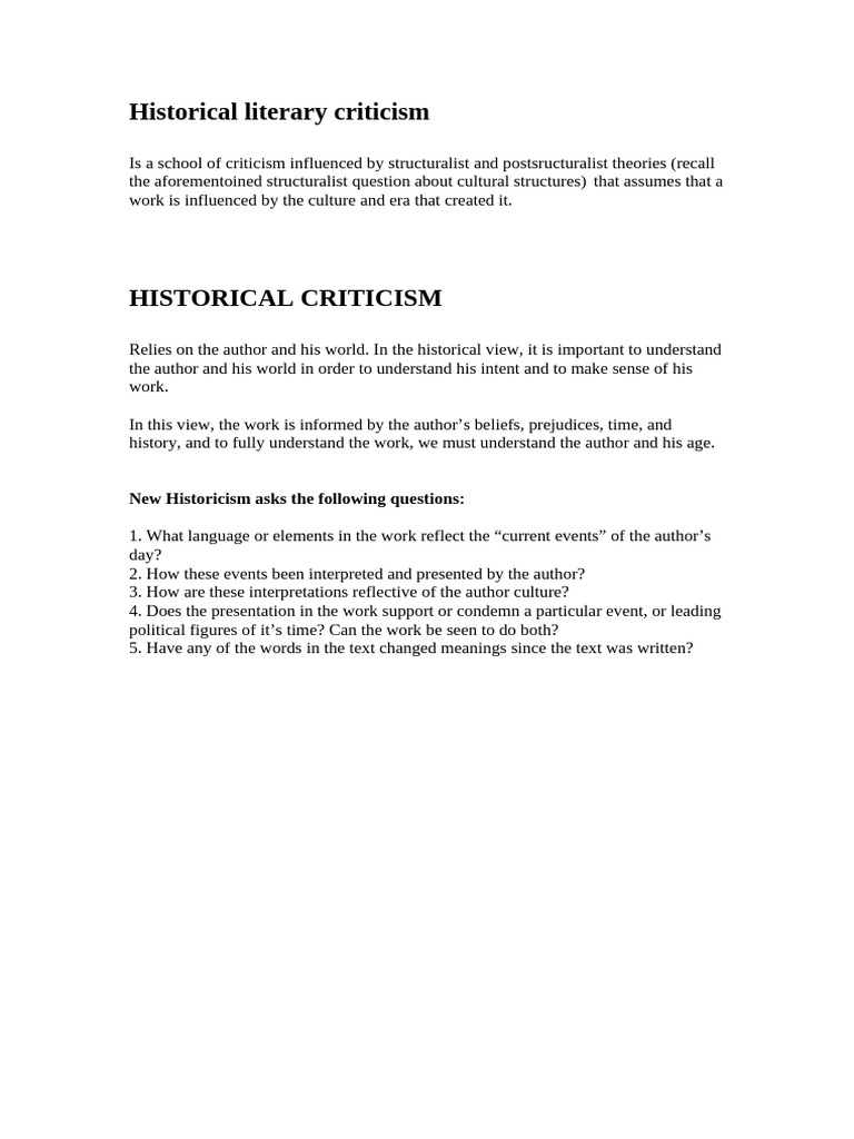 Historical literary criticism | PDF