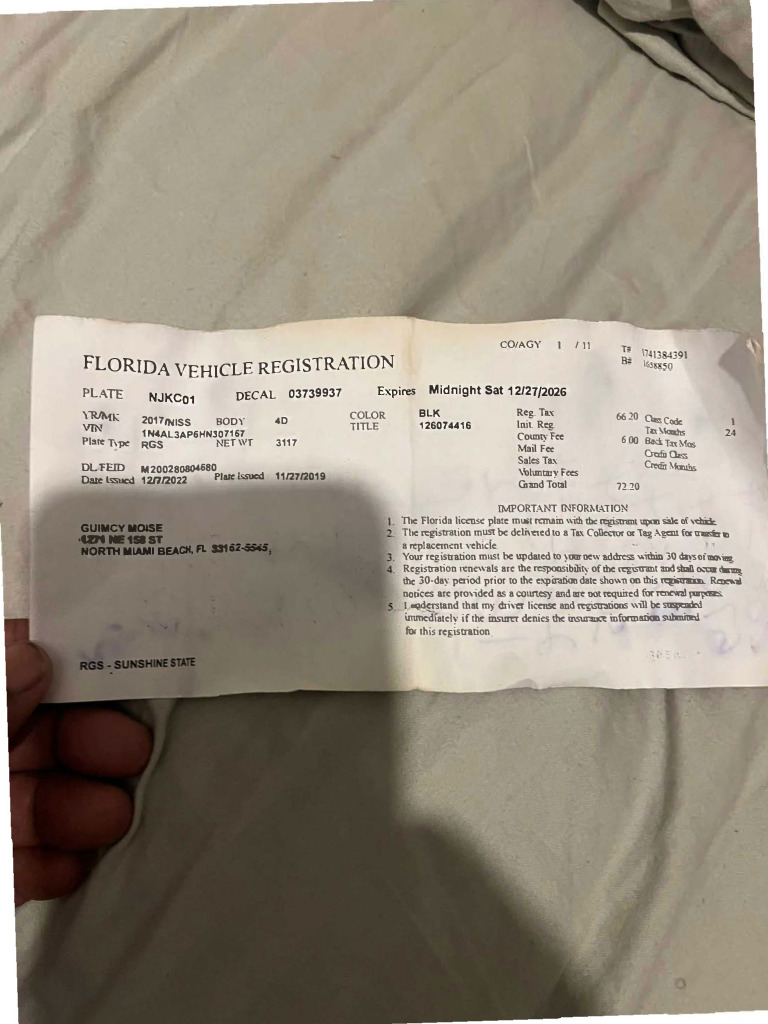 Florida Vehicle Registration: BEM:11.fl | PDF | Transport | Driving