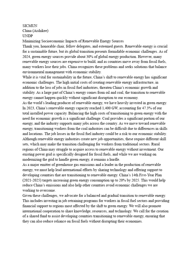 SICMUN Position Paper - Google Docs | PDF | Renewable Energy | Sustainable Energy