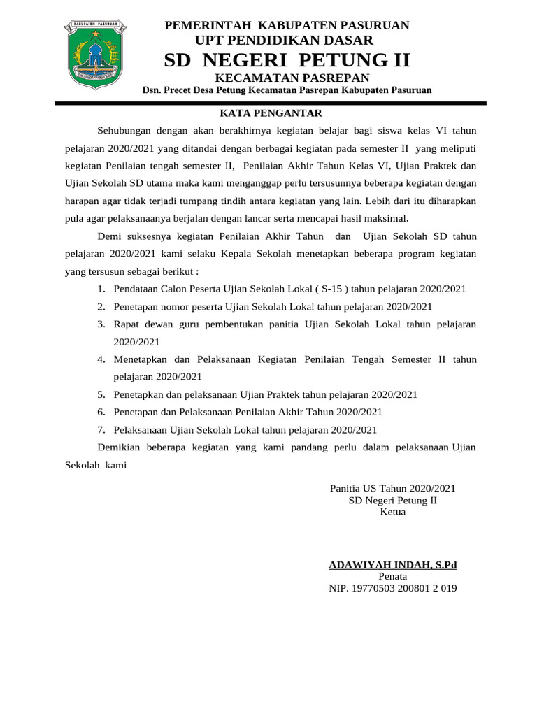 Program Kerja Un 2020-2021 | PDF