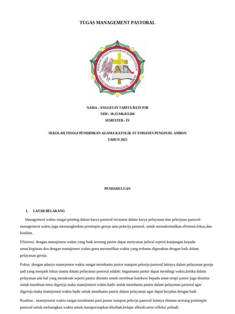 TUGAS MANAGEMENT PASTORAL[4] | PDF
