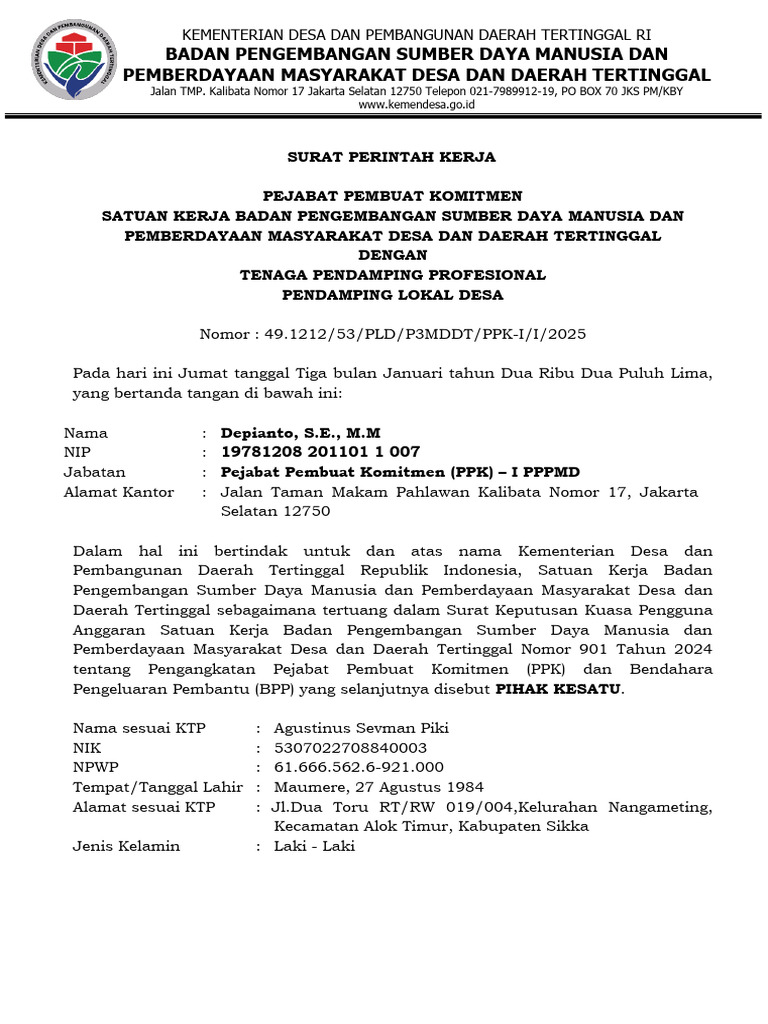 Master File_SPK_PLD_SURAT_PERJANJIAN_KERJA_TPP_2025 | PDF