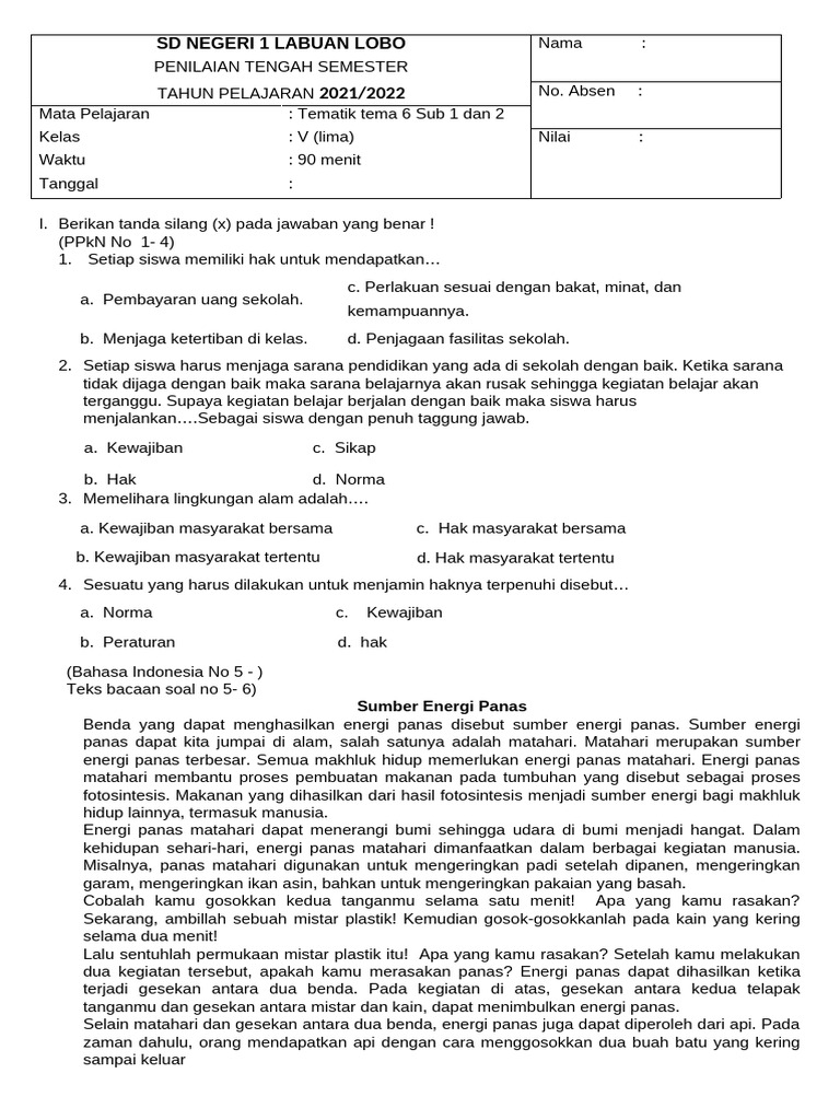 2. SOAL PTS TEMA 6 SUB 1 DAN 2 | PDF