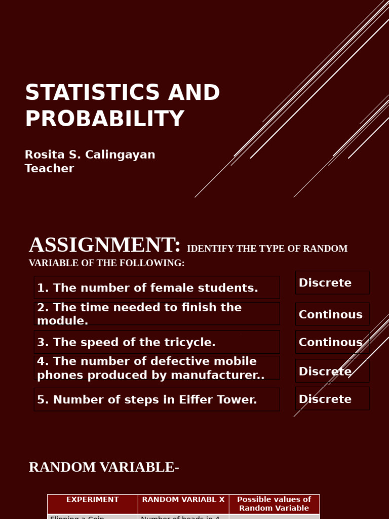 LESSON 2 Stat Random Variable | PDF | Probability Distribution | Random Variable