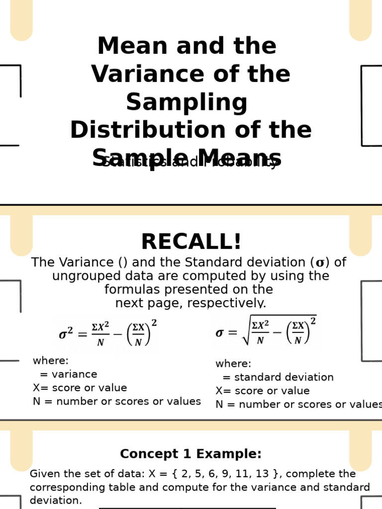 Module 5 Mean and Variance of Sample Mean | PDF | Variance | Standard ...